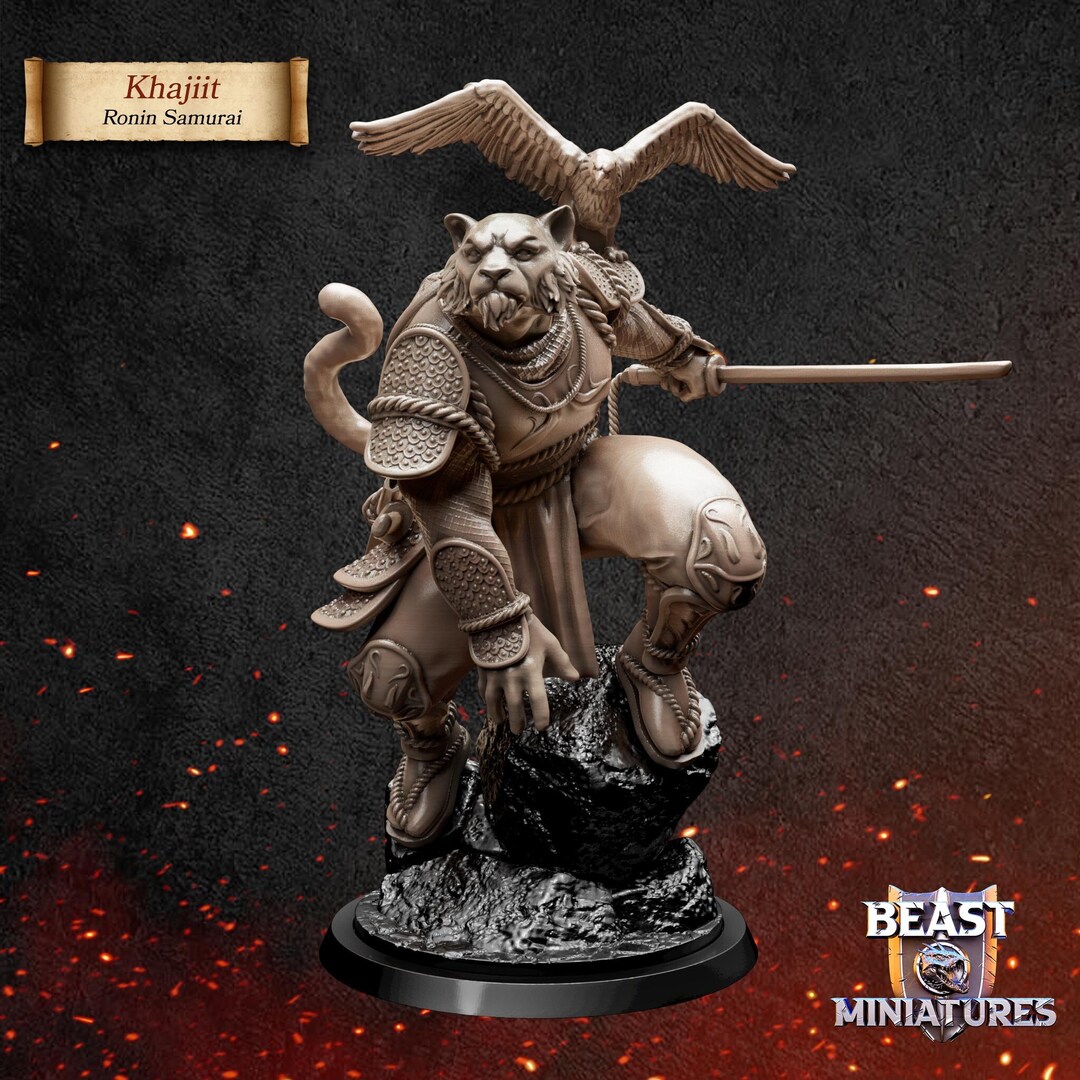 Cat Folk Fighter Miniature Catfolk Ronin Miniature for D&D 5e ...