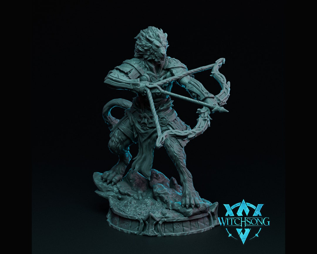 Cat Folk Ranged Fighter Miniature | Leonin Ranger | for D&D 5e ...