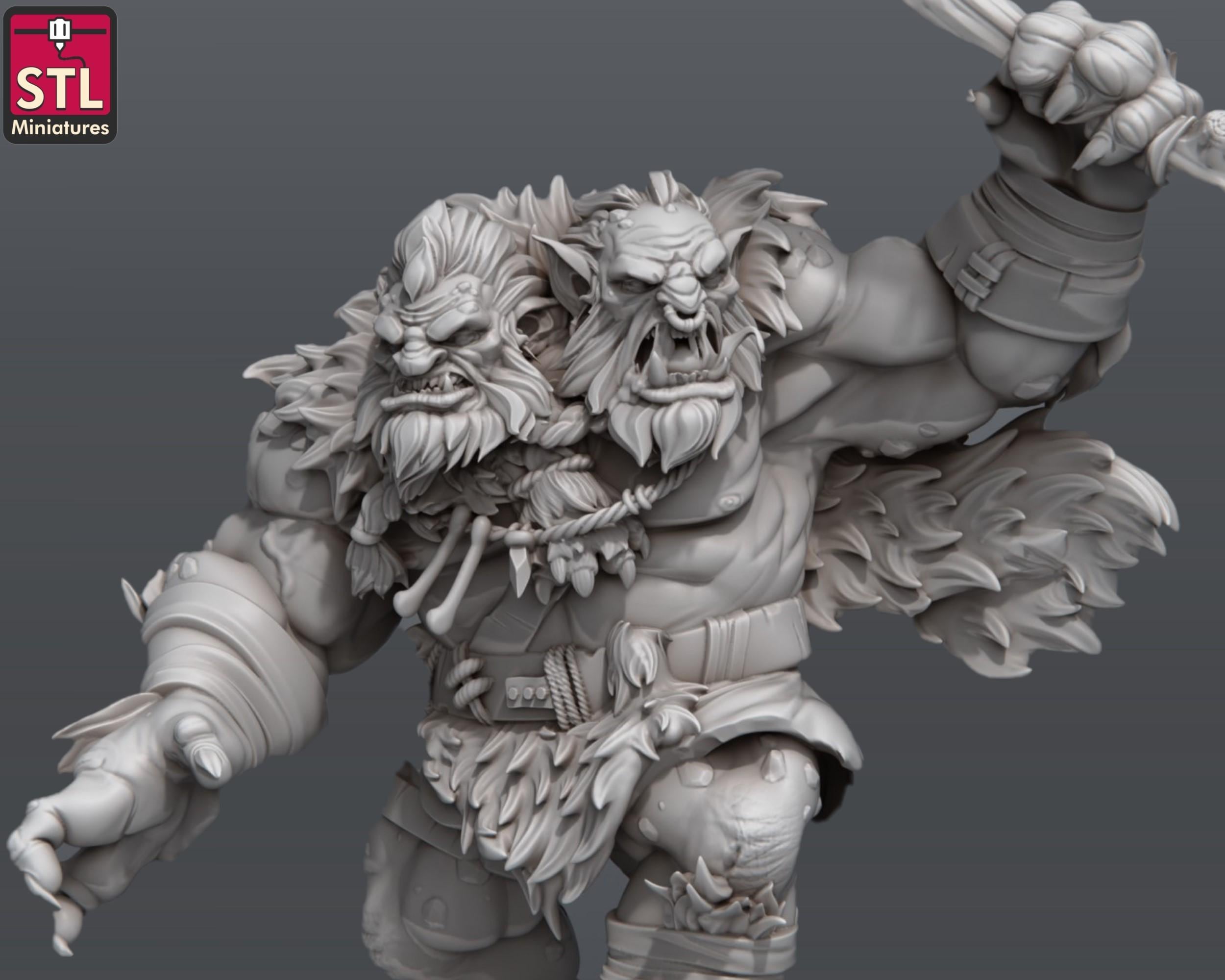 Two-headed Troll Beast Miniature Set | Attacking Ettin Trolls Figure ...
