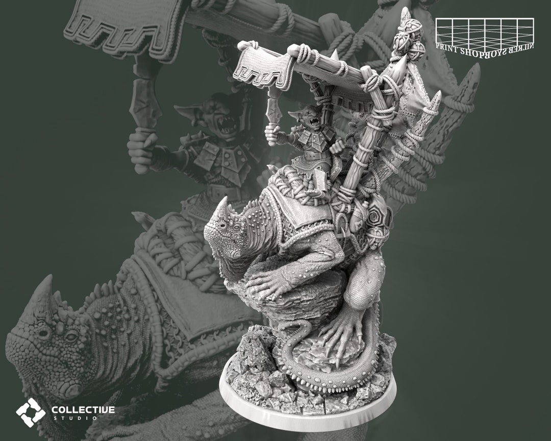 Goblin Rider Miniature Goblinoid Riding a Giant Iguana Figure Monsters ...