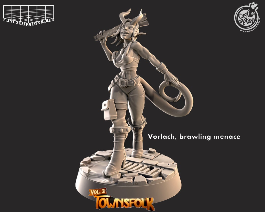 Cheeky Tiefling With Club Miniature | Female Brawling Menace Figure ...
