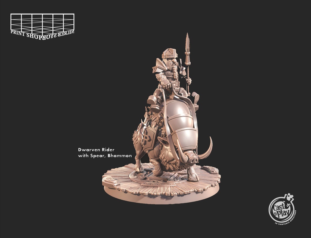 Dwarf Guard on Wild Boar Miniature | Golden Dwarf Rider With Spear ...