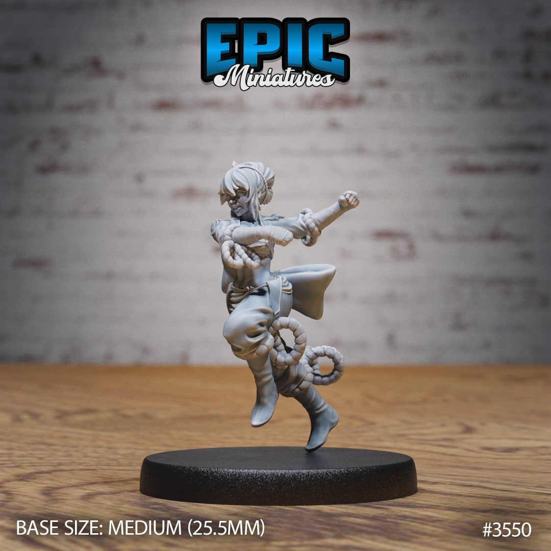 Attacking Pugilist Miniature Female Human Monk Punching Figure for D&D ...
