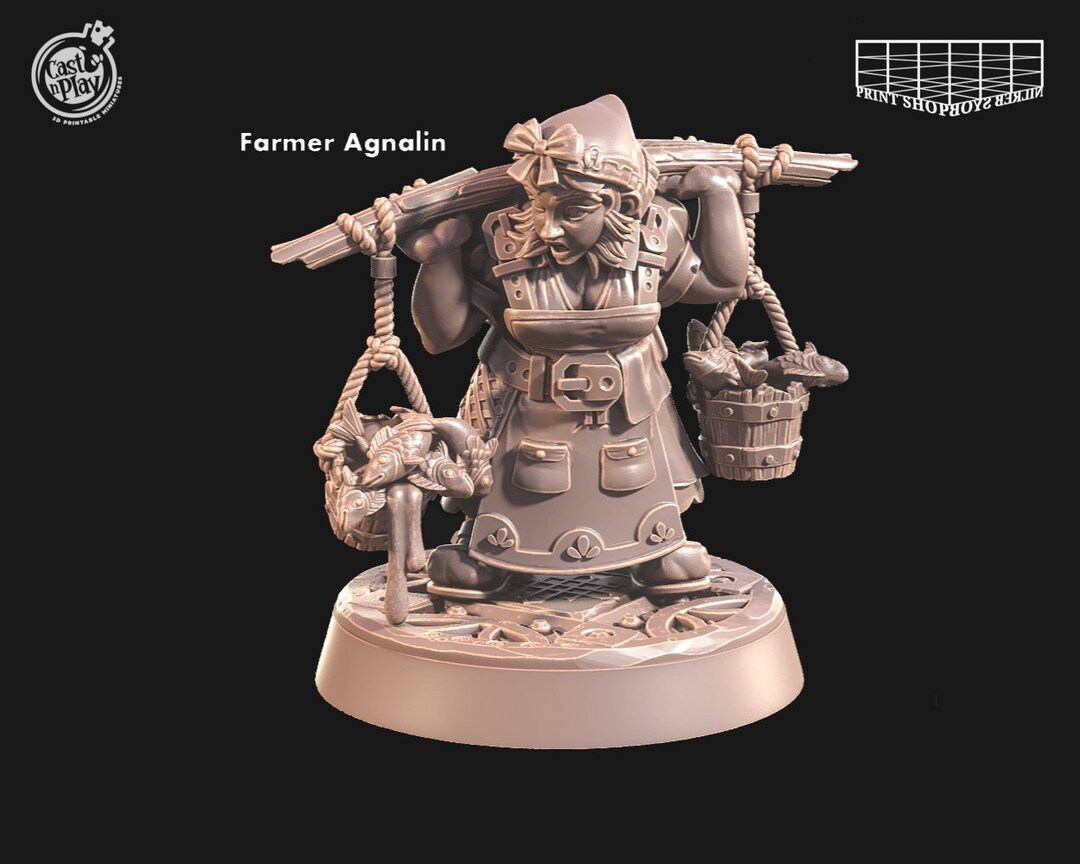 Dwarf Farmer With Fish Buckets Miniature | Female Dwarven Brewcrop ...