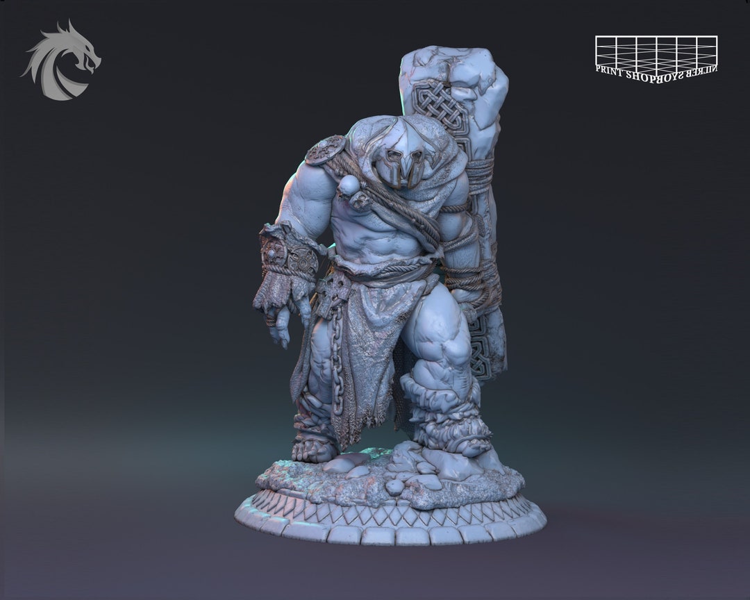 Vigilant Half-giant Miniature Ogre With Ram Figure Highly Detailed 3D ...