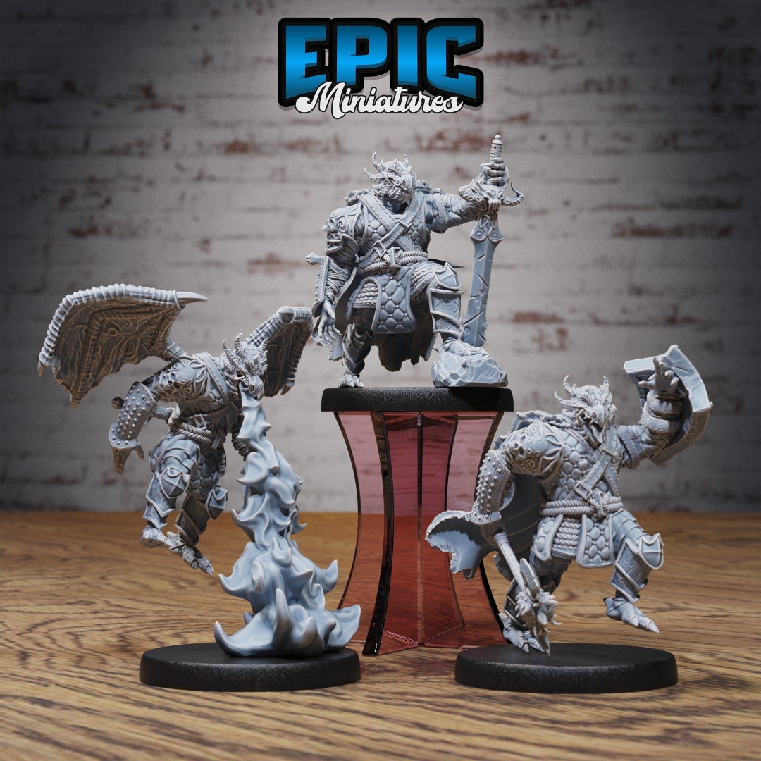 Dragonborn Fighter Miniature Set | Half Dragon Warrior Figure Pack ...