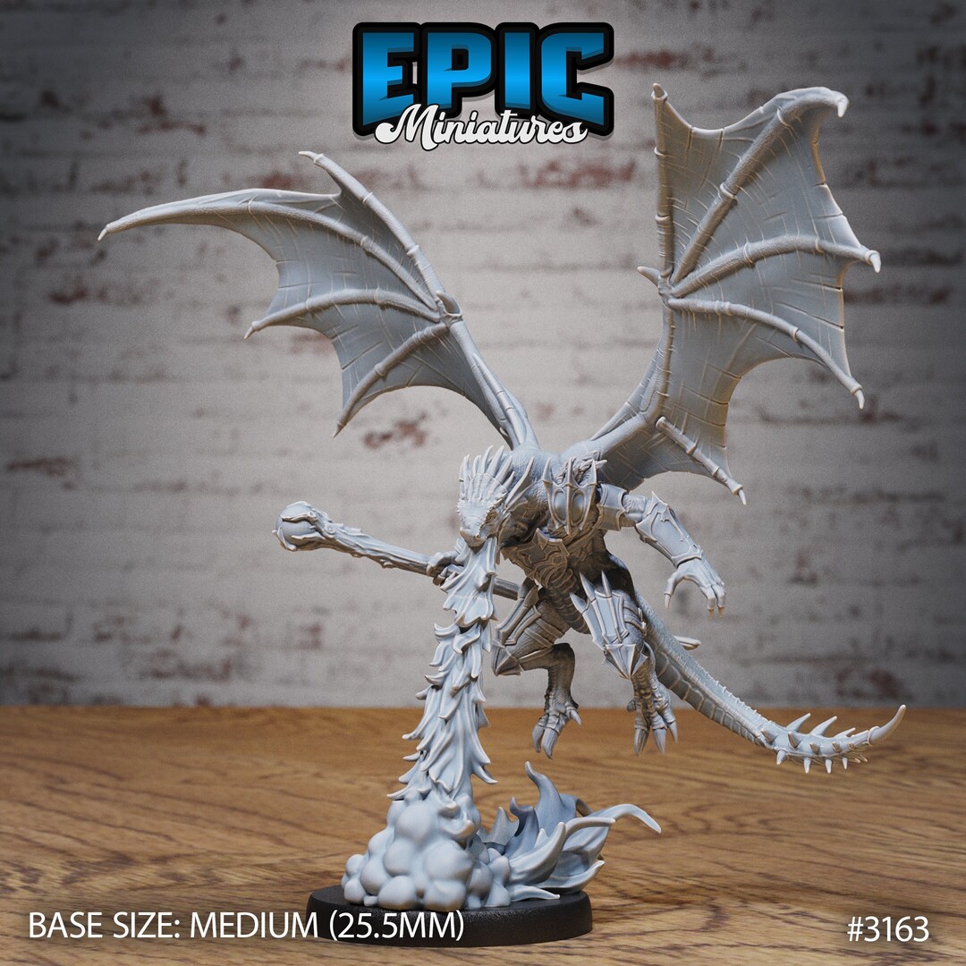 Half Dragon Mage Fire Breath Miniature | Flying Dragonborn Warrior ...