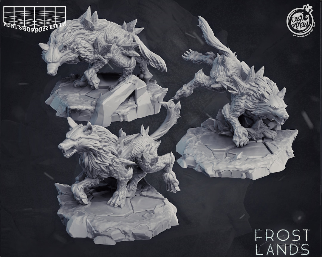 Frost Wolf Miniature Set Dire Wolf Figure Pack 3 Poses Companion for D ...