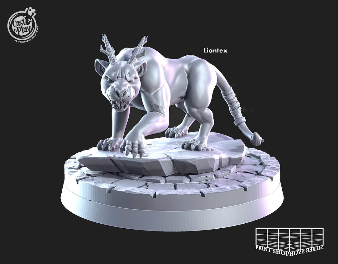 Fantasy Lioness With Antlers Miniature Arcane Wild Cat Figure Highly ...