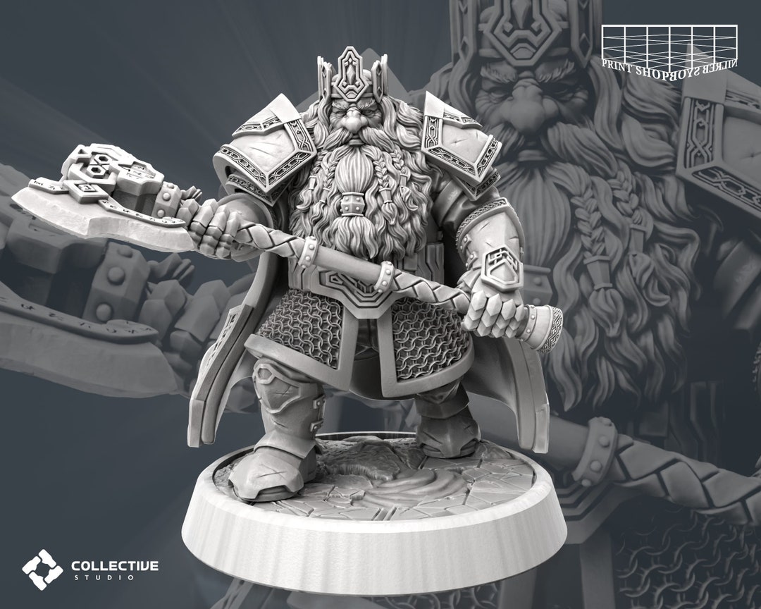 King of the Dwarves Miniature Royal Dwarven Axe Fighter Figure Heroic ...