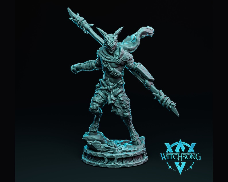 Attacking Faun Assassin Miniature | Satyr Rogue Figure | for D&D 5e ...