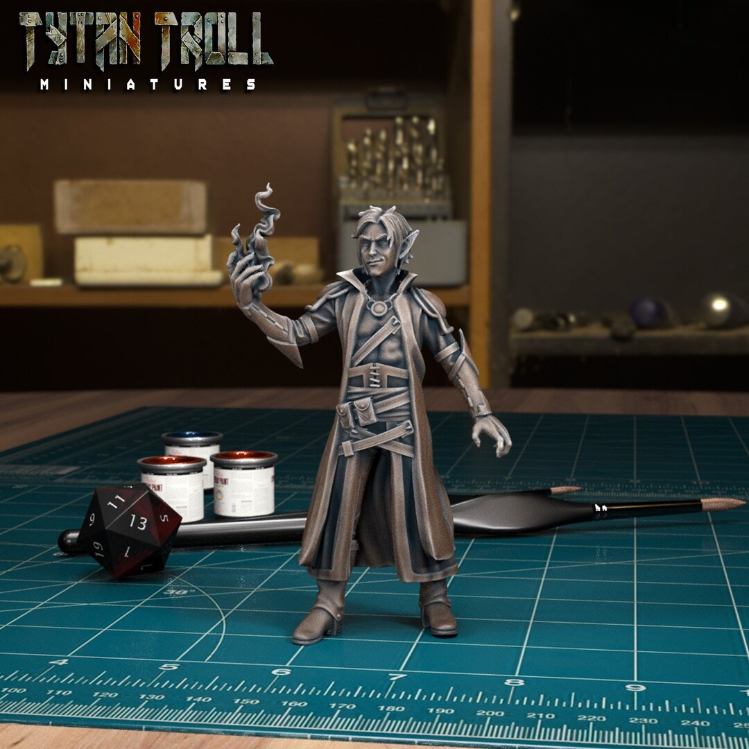 High Elf Fireball Mage Miniature | Dark Elf Warlock Figure | for D&D 5e ...