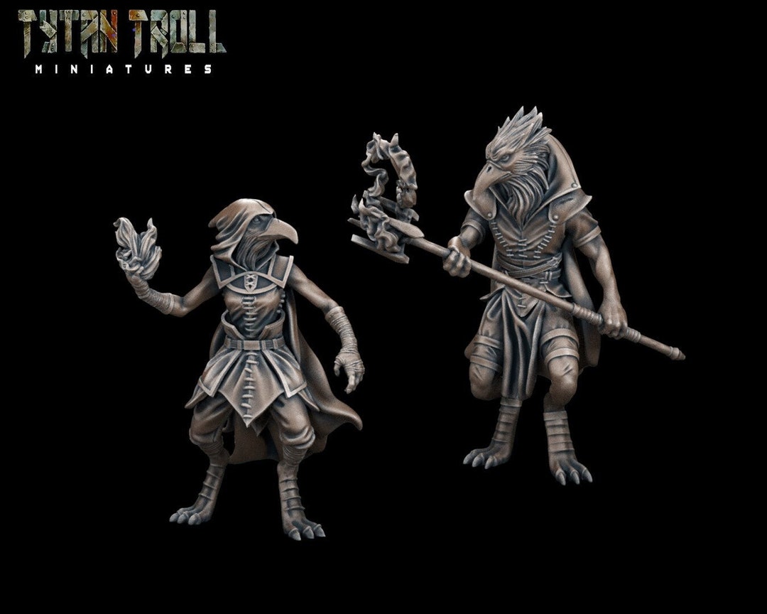 Birdfolk Mage Miniature Set Raven Folk Wizard Miniature Pack for D&D 5e ...
