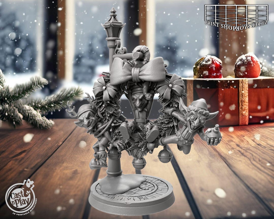 Goblin Squad Wreath on Lantern Miniature | Christmas Goblins Figure ...