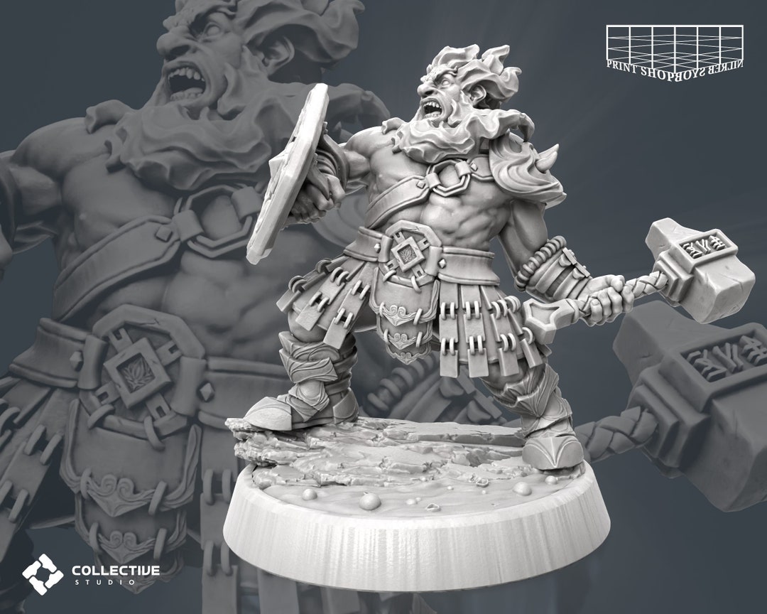 Grey Dwarf Barbarian Miniature Dwarven Fire Soldier Male Figure ...
