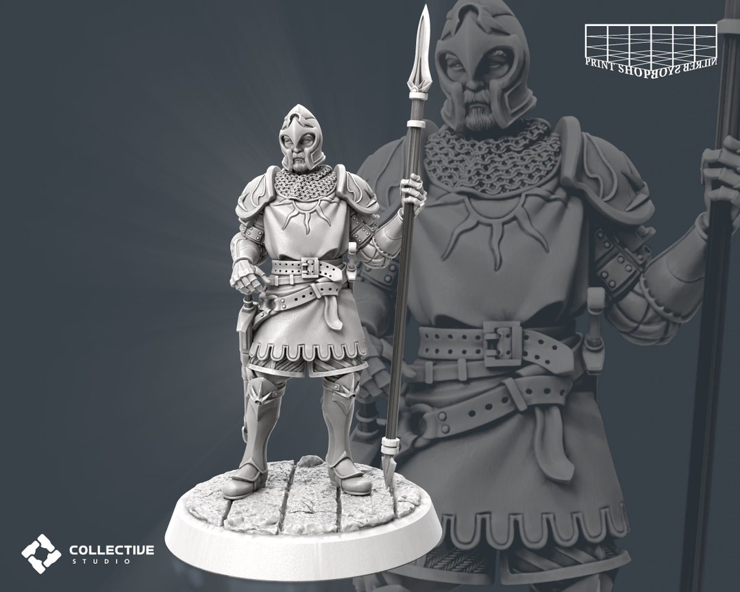 City Security Guard Miniature | Spear Guard Helmet Figure | Townsfolk ...