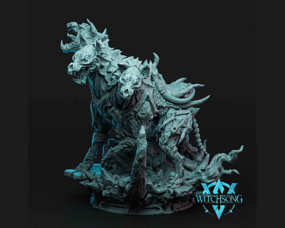 Zombie Cerberus Miniature | Undead 3-headed Hellhound Figure | for D&D ...