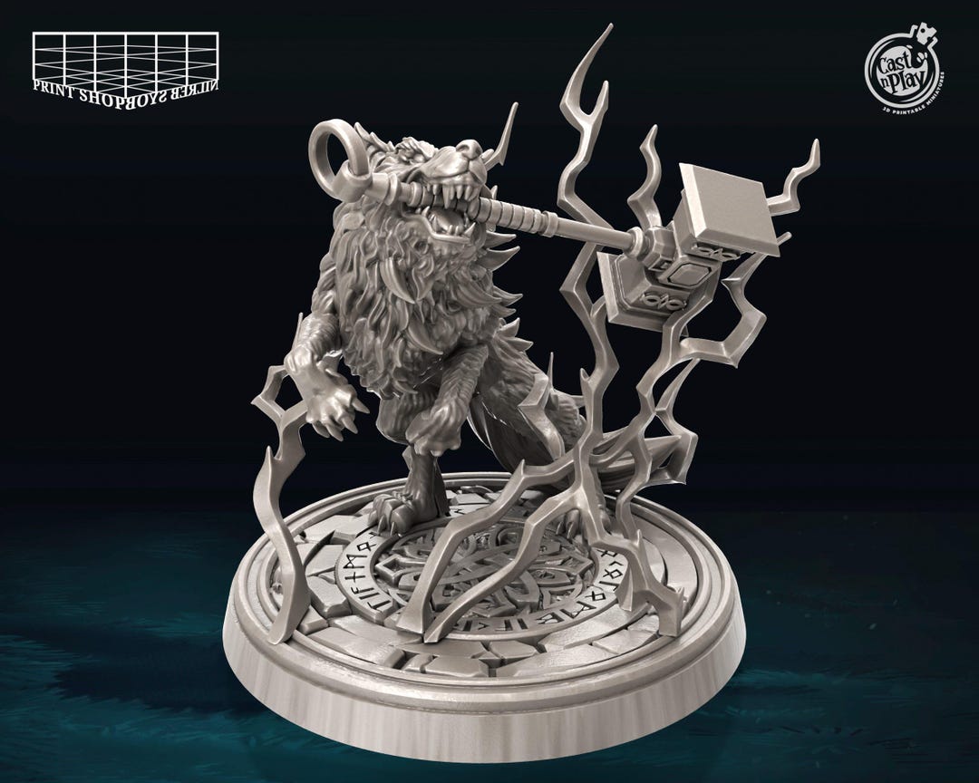 Fenrir Wolf With Viking Hammer Miniature | Nordic Wolf Figure | Viking ...