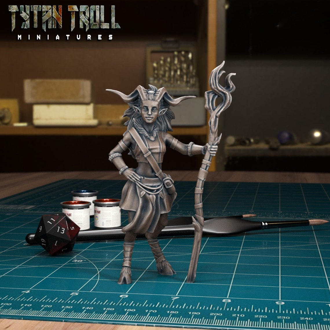 Faun Sorceress Miniature | Female Satyr Wizard Figure | Woodland Being ...