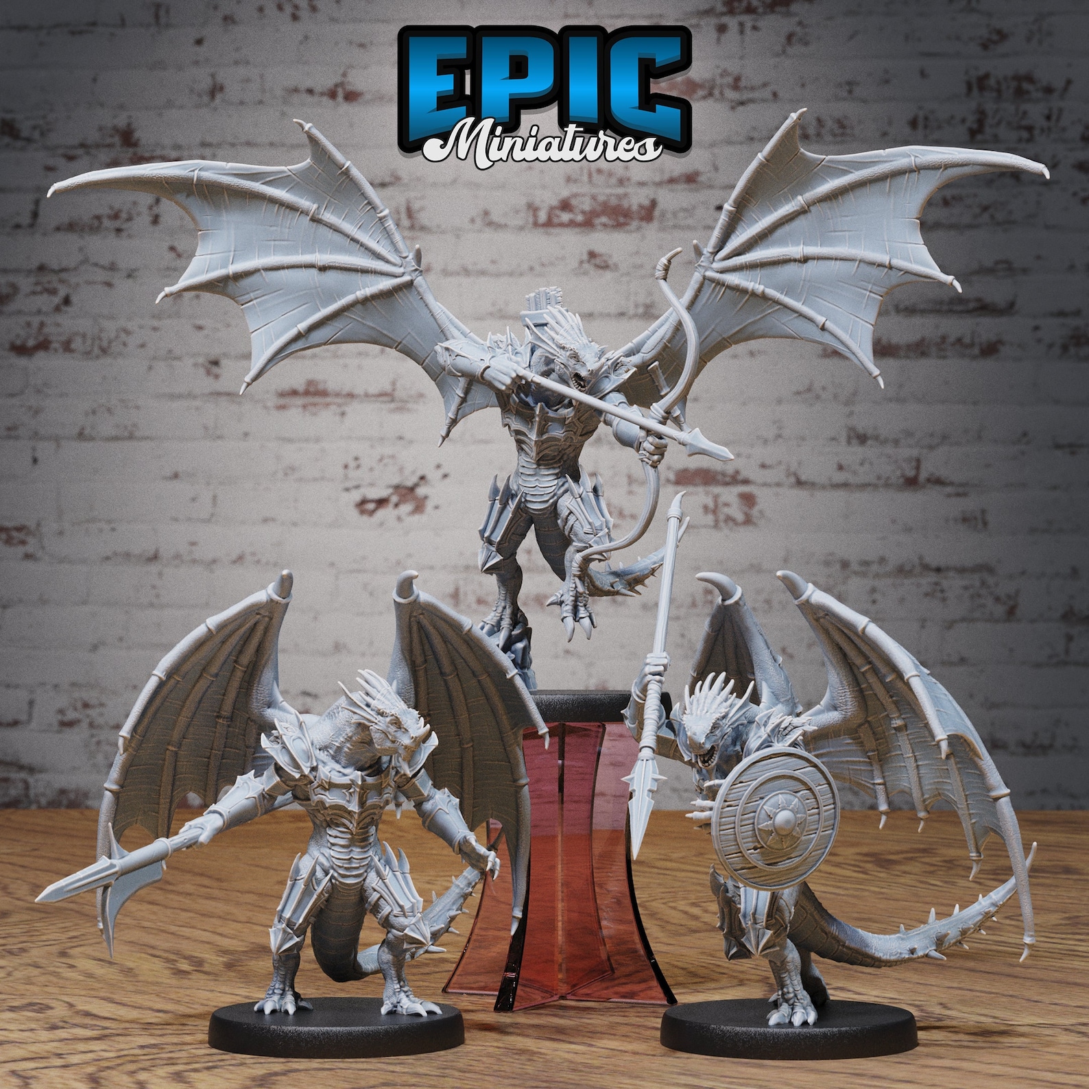 Dragon Fighter Miniature | Winged Dragonborn Fighter Miniature | for D ...