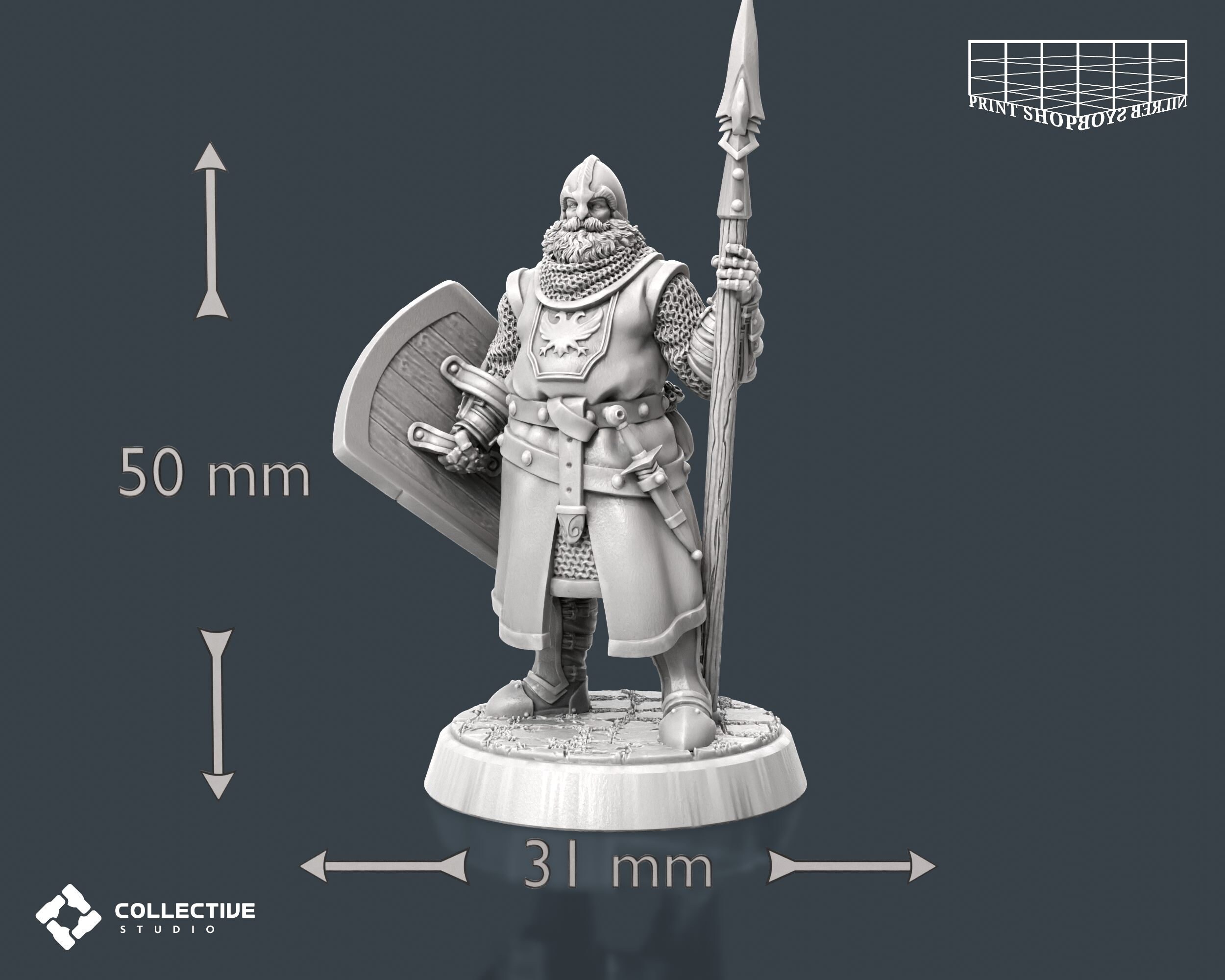 Spear and Shield Guard Miniature | Guard Spearman Figure | NPC ...
