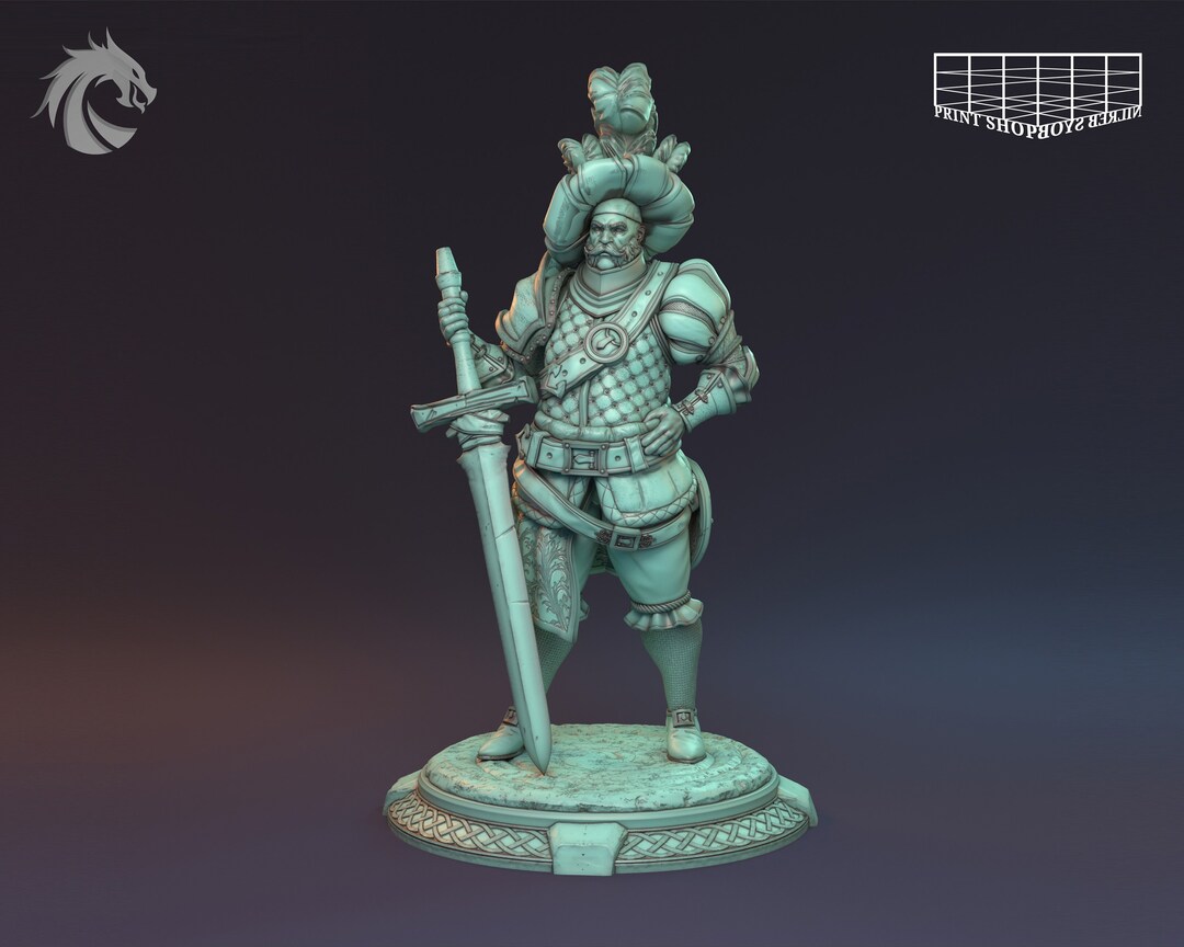 Noble Fighter Baston Miniature | Royal Guardian Figure | for D&D 5e ...