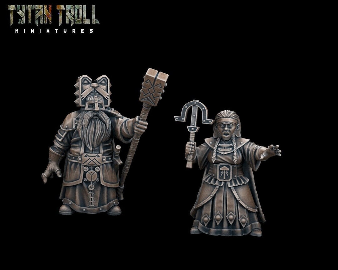 Dwarven Cleric Miniature Set | Male and Female Dwarf Mage Figure Pack ...