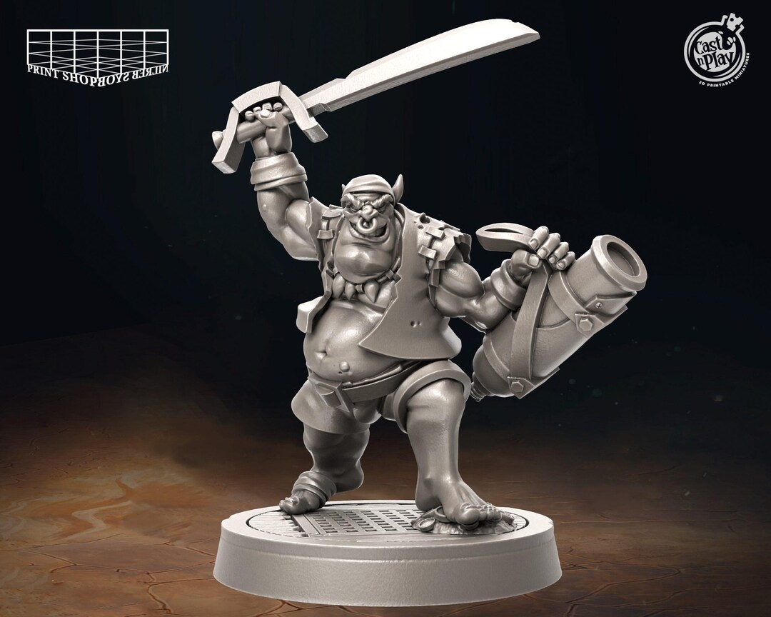 Orc With Sword and Cannon Miniature Half-orc Pirate Fighter Miniature ...