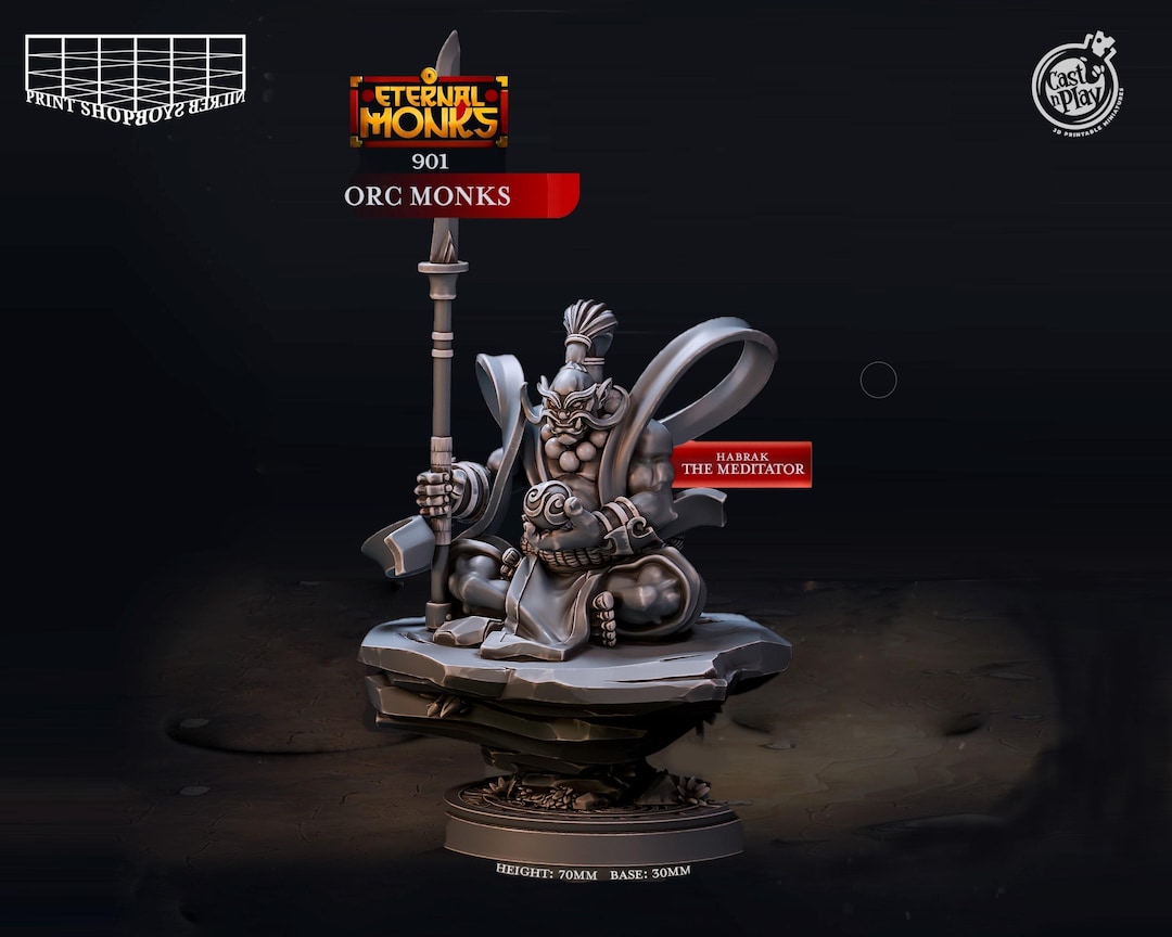 Meditating Oni Monk Miniature Orc Monk Figure Heroic Character Asian ...