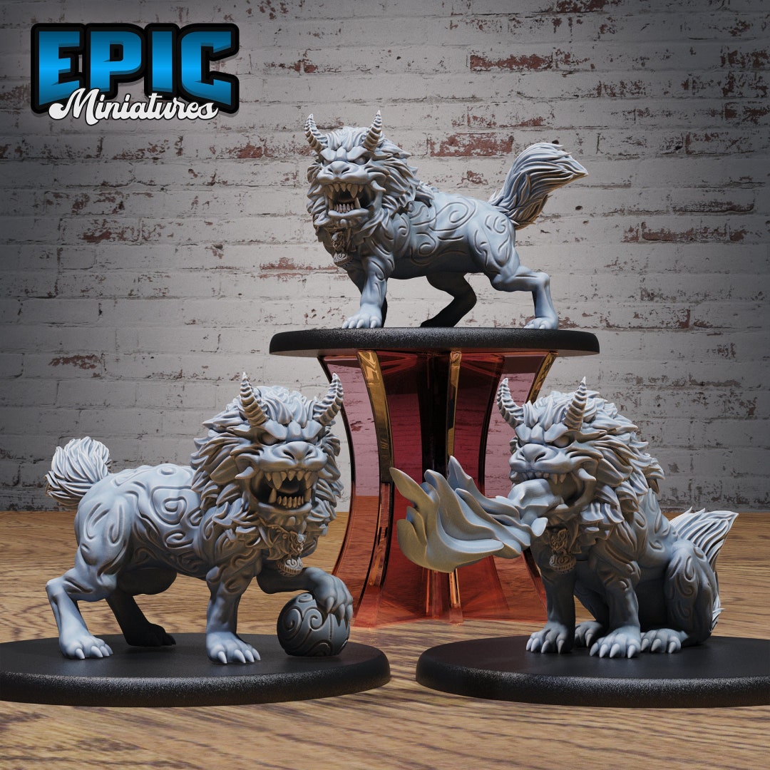 Komainu Temple Guardian Dog Miniature Set | Guardian Lion Figure Pack ...