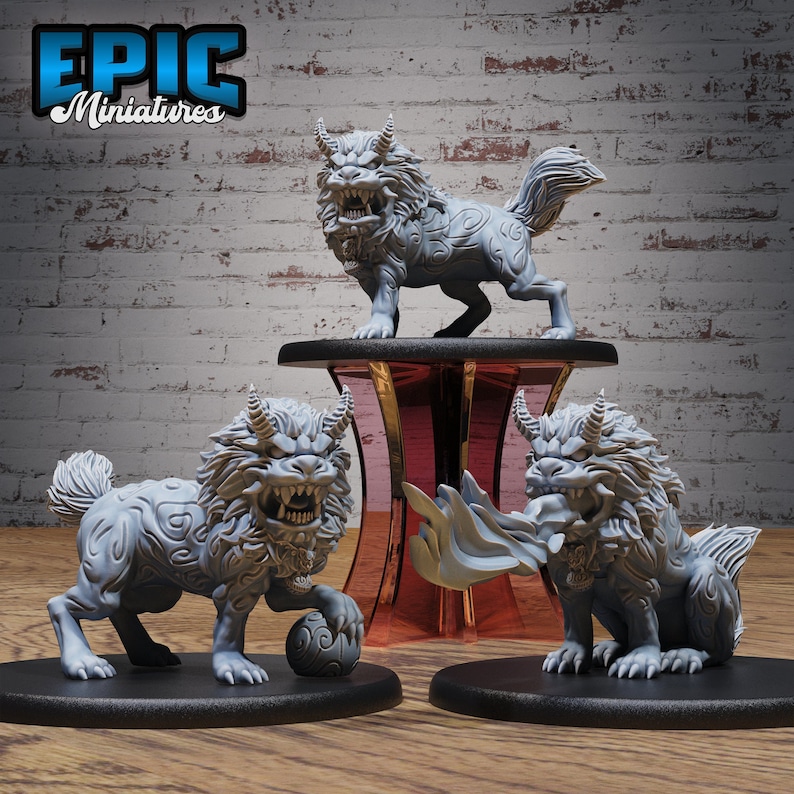 Komainu Temple Guardian Attackingminiature | Guardian Dog Firebreath ...