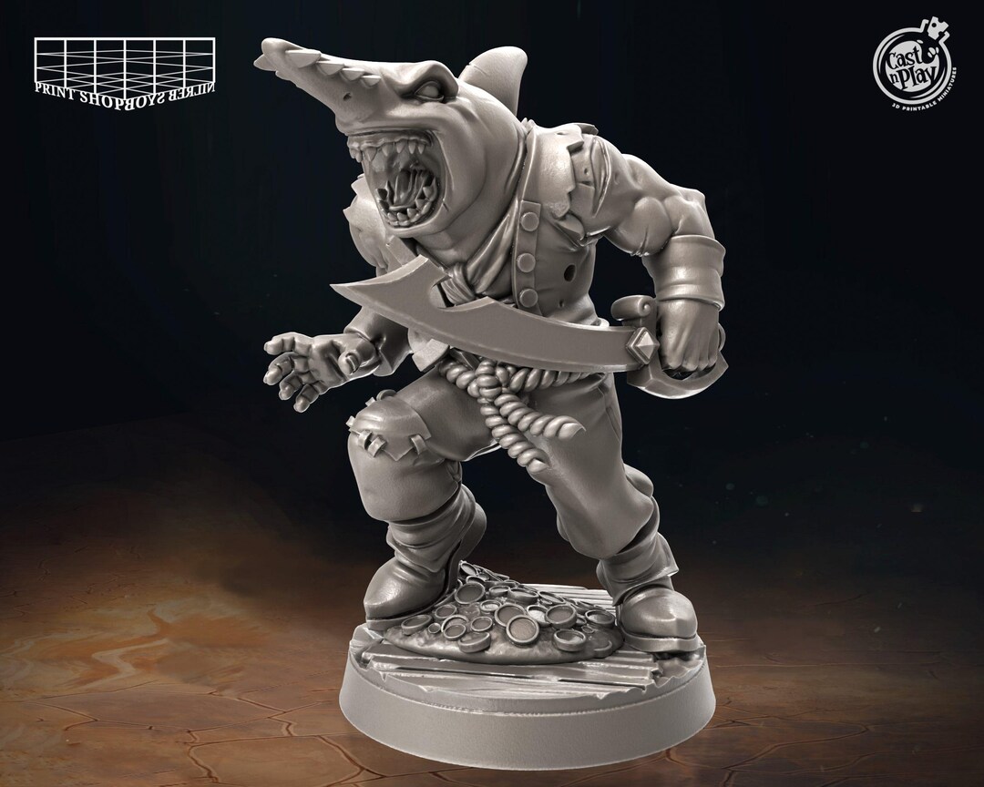Angry Shark People Barbarian Miniature | Saw Sharkfolk Buccaneer ...