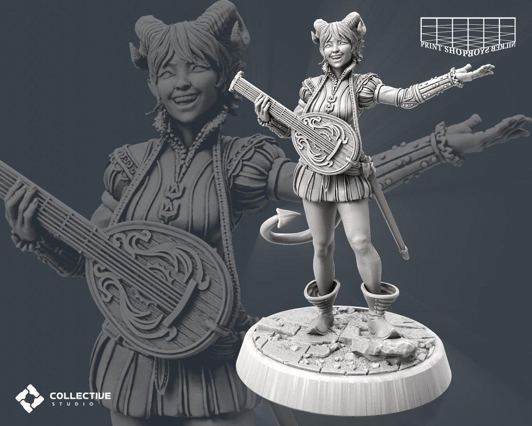 Tiefling Bard Miniature | Female Demonic Musician Miniature | Heroic ...