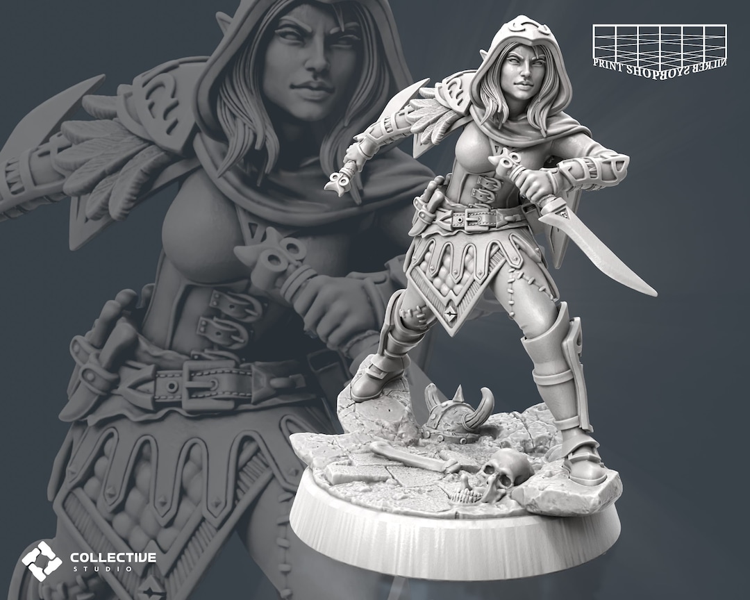 Elf Rogue Miniature Female Elvish Assassin Figure Heroic Character for ...