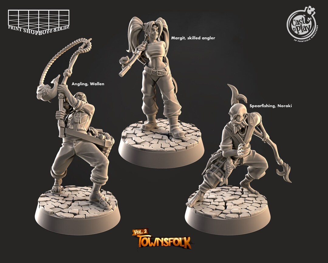 Angler and Fisherman Miniature Set Riverbank Fishers Figure Pack NPC ...