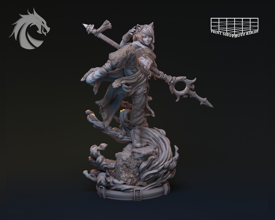 Nekomimi Anime Miniature Female Monk Fighter Miniature for D&D 5e ...