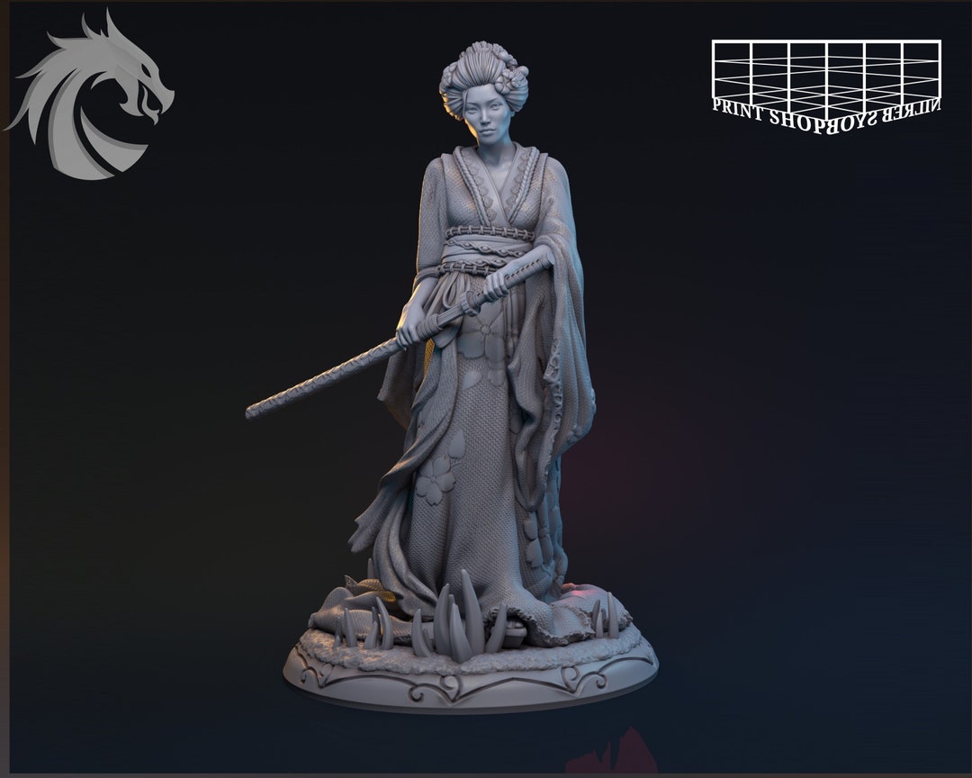 Geisha Fighter Miniature | Female Katana Samurai Miniature | for D&D 5e ...