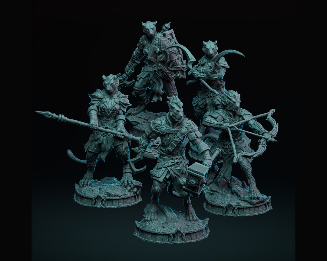Cat Folk Fighter Miniature Set Leonin Foot Soldiers Pack for D&D 5e ...