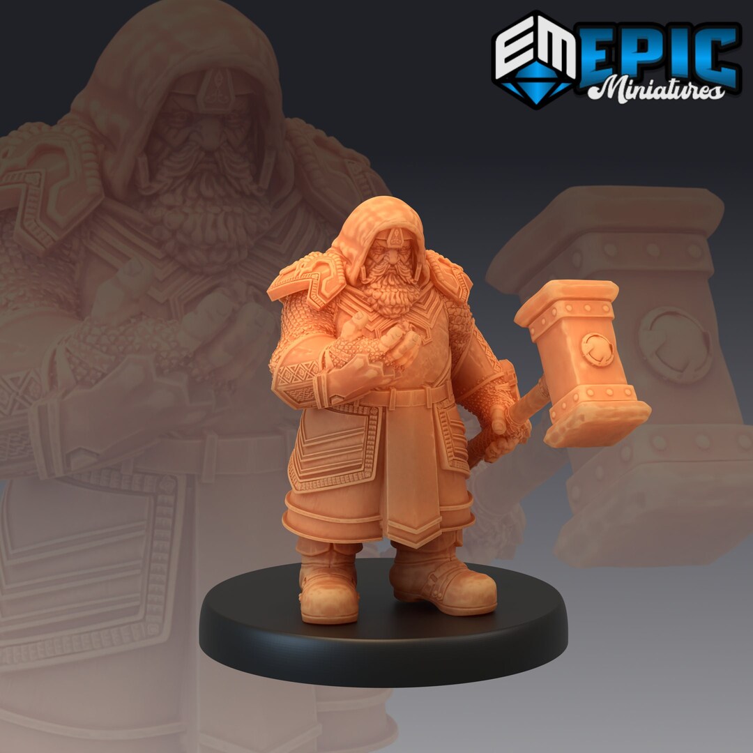Dwarf Fighter Miniature | Dwarf With Hammer Miniature | for D&D 5e ...
