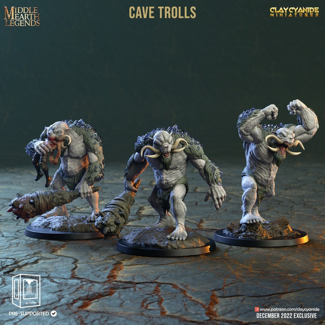 Troll Miniature Set Cave Troll Miniature Pack for D&D 5e, Pathfinder ...
