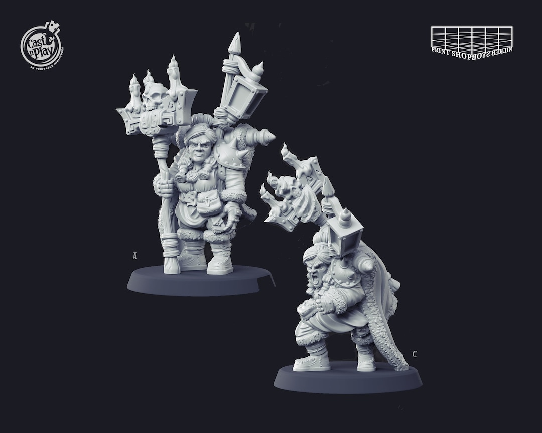 Dwarf Sorceress Miniature Set | Female Arctic Dwarf Warlock Figure Pack | 2 Poses | for D&D 5e ...