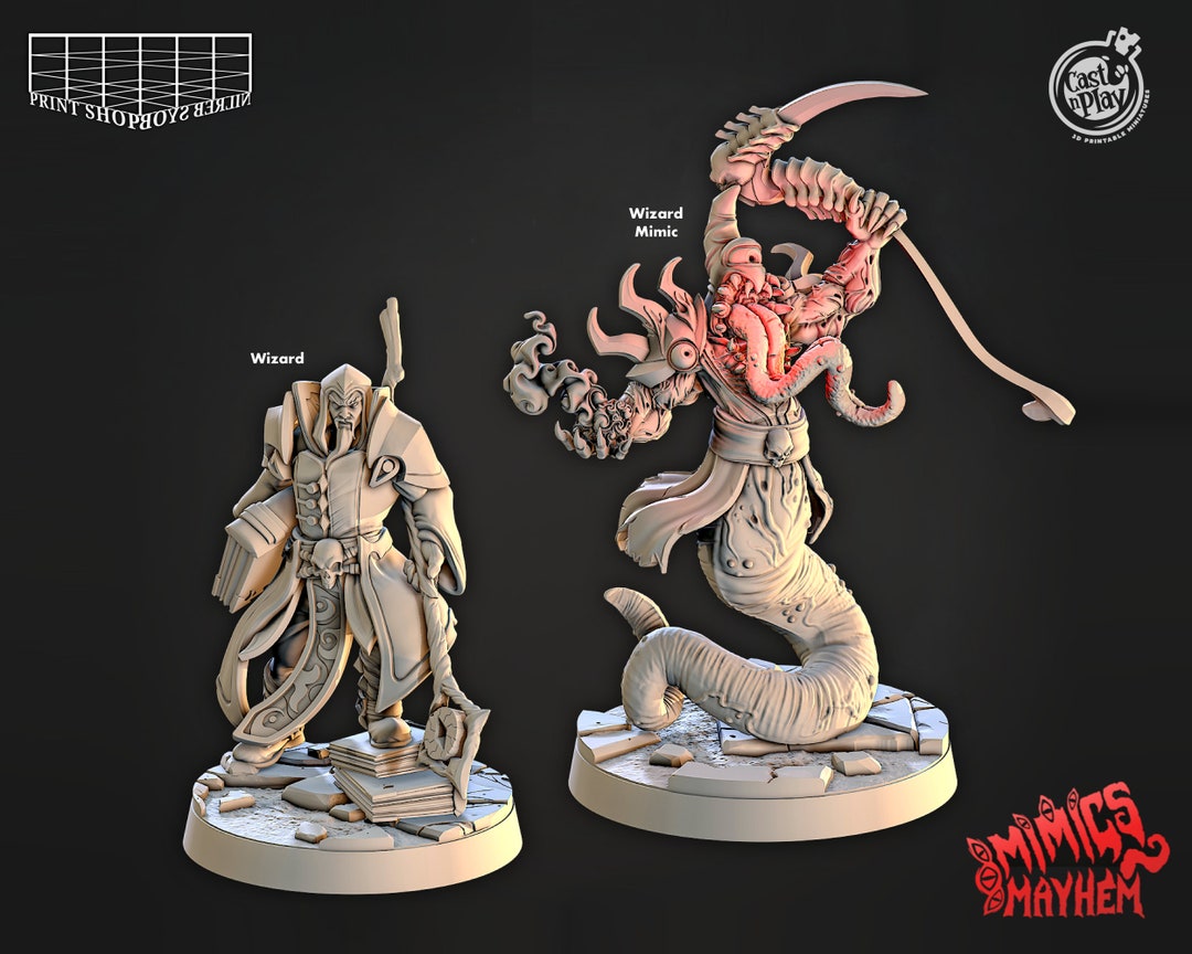 Cursed Magician Miniature Wizard Mimic Figure Set Tabletop Terrain ...
