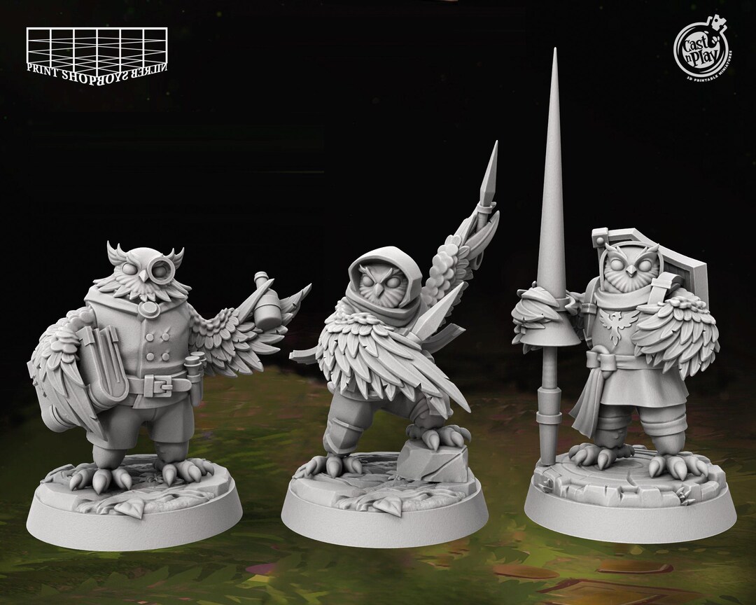 Bird Folk Heroes Miniature Set | Owlfolk Figure Pack | Strig Animal ...