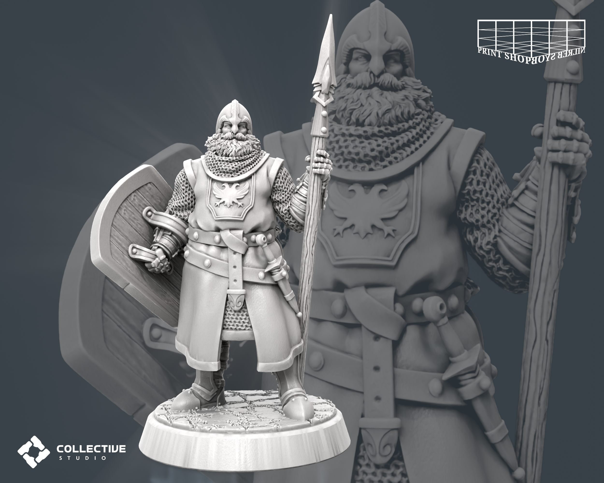 Spear and Shield Guard Miniature | Guard Spearman Figure | NPC ...