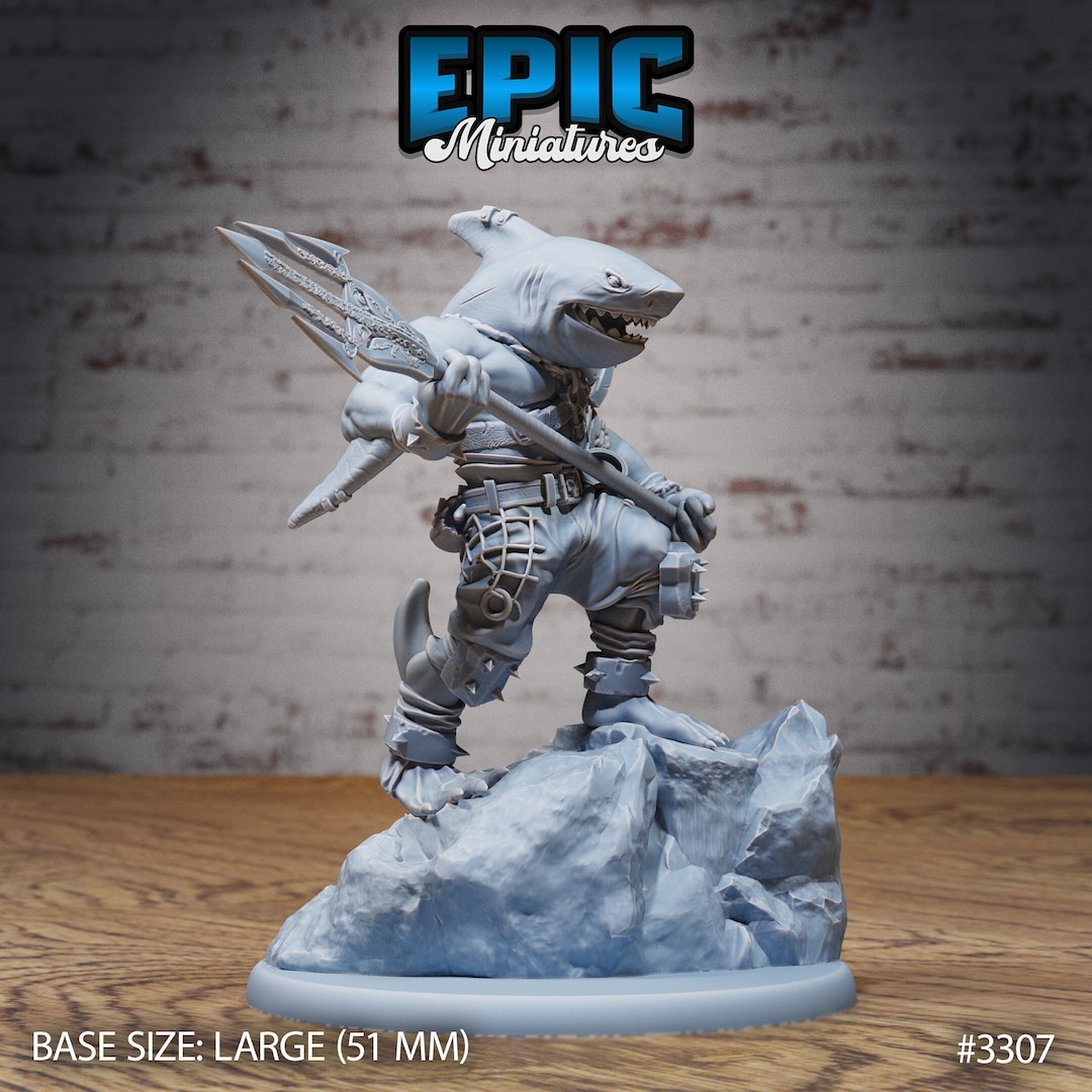Shark Folk Trident Fighter Miniature | Defending Shark Folk Figure ...