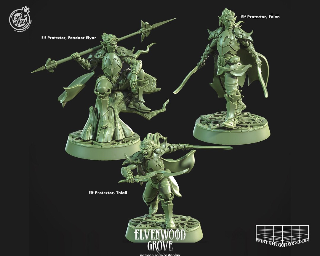 Elf Paladin Miniature Set Wood Elf Sylan Protector Heavy Armored Figure ...