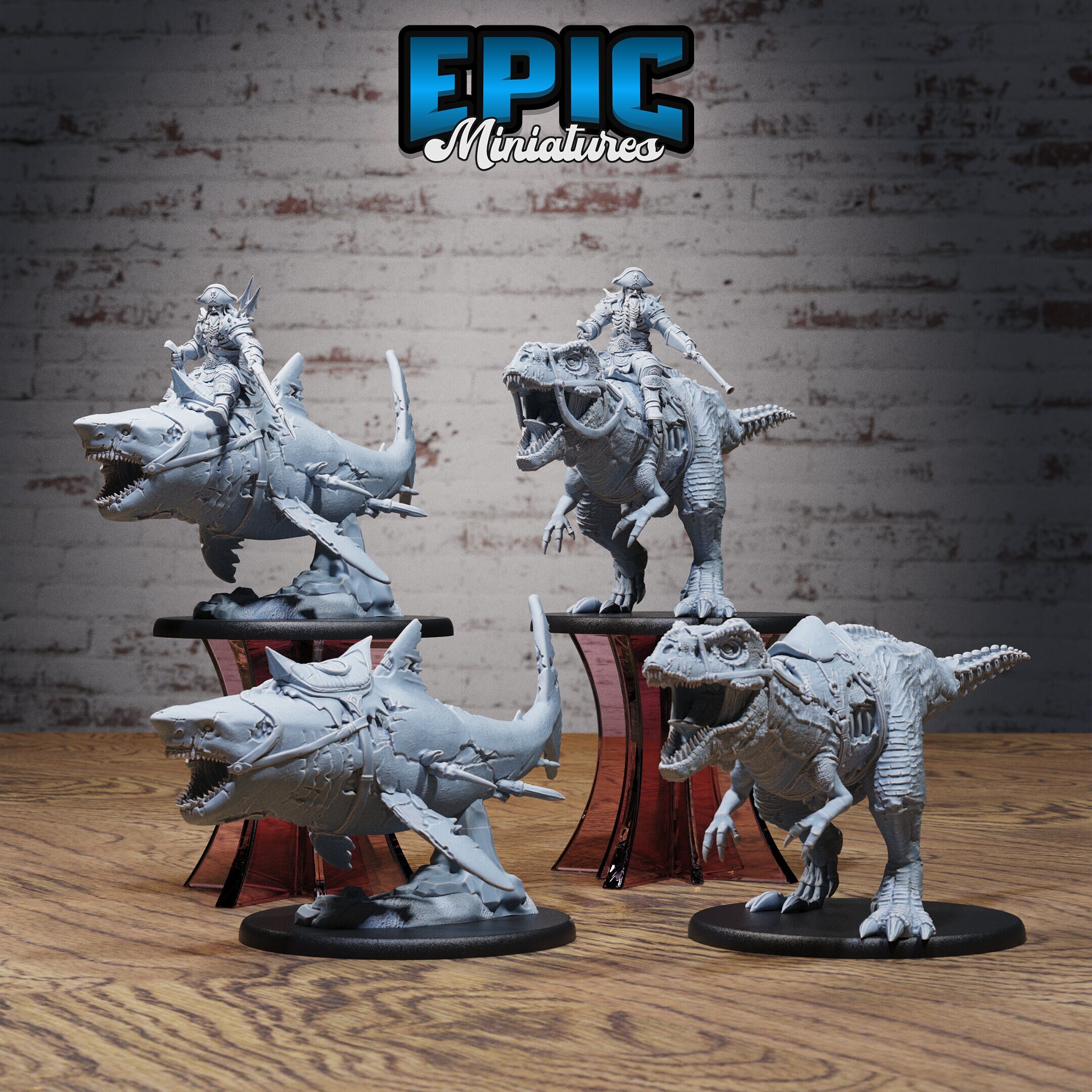 Pirate Captain on Mount Miniature Set | Captain Beast Rider Figure Pack ...