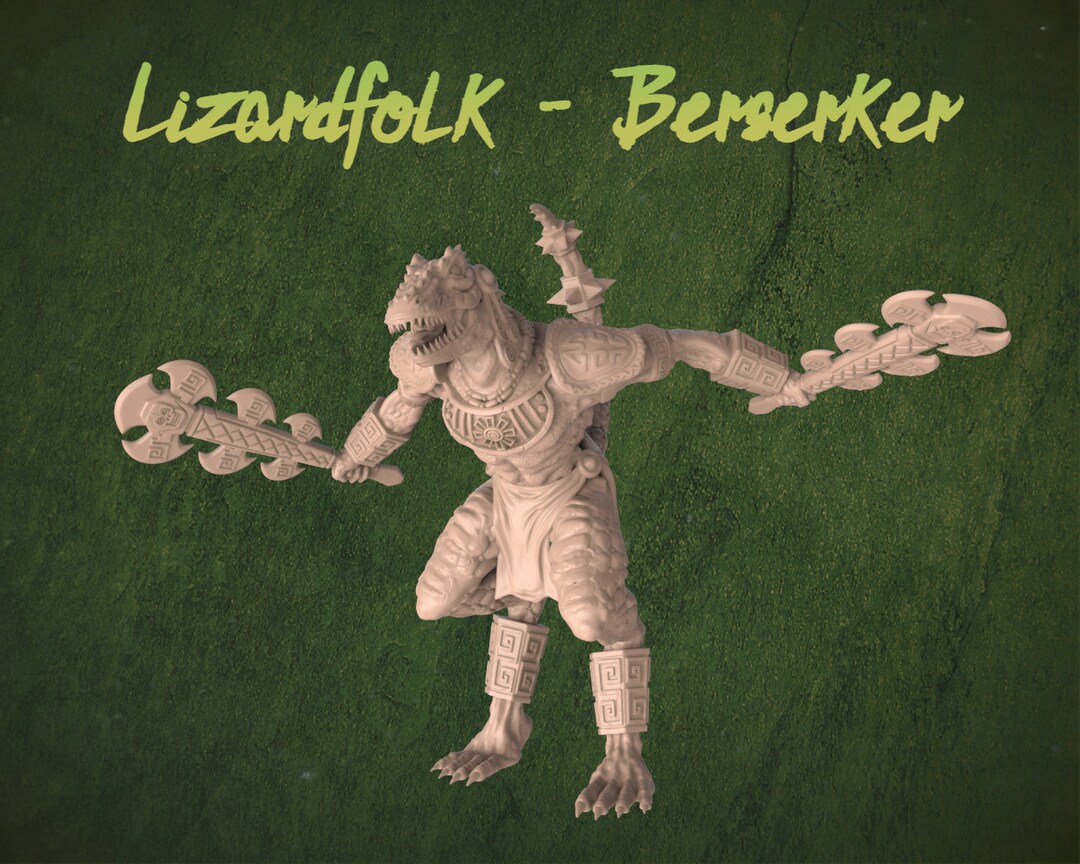 Lizardman Barbarian Miniature Lizardfolk Berserker Miniature for D&D 5e ...