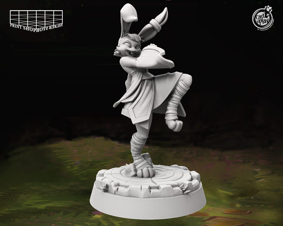 Rabbit Folk Monk Miniature | Female Hare Fighter Figure | Woodland Hero ...