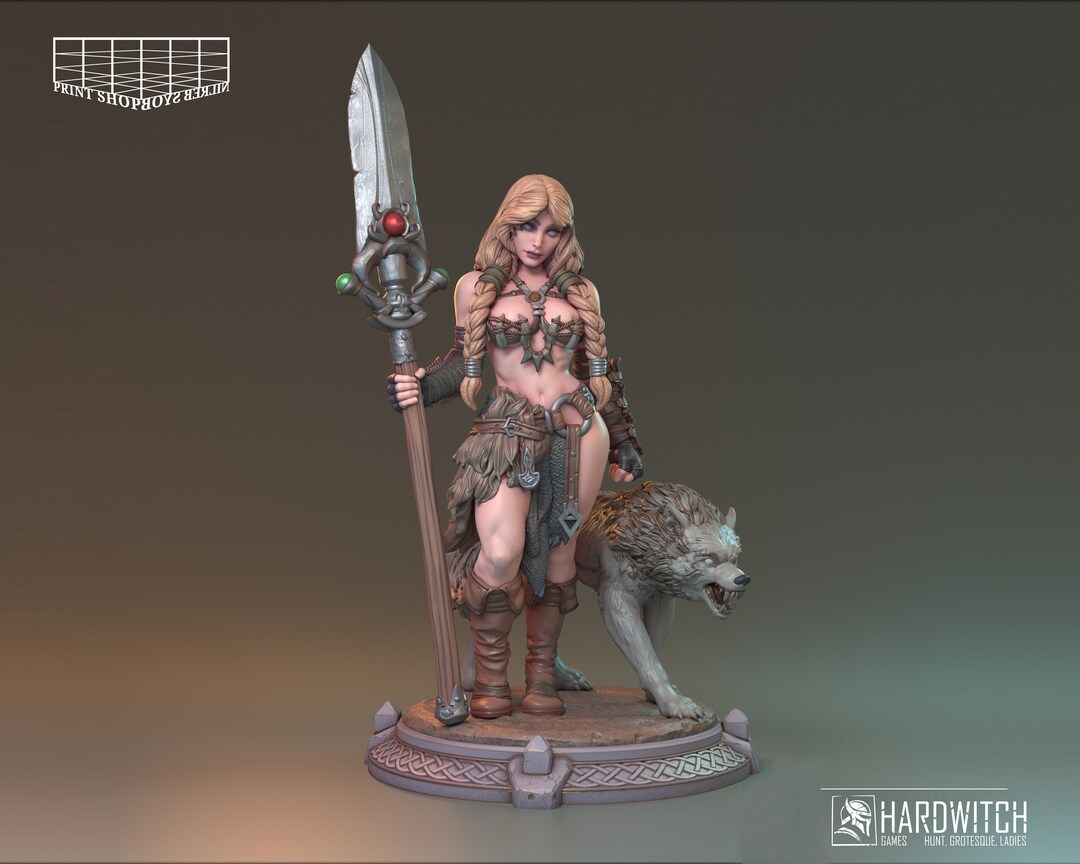 Alva Tender Barbarian Miniature Princess of Night Wolf Tribe Figure for D&D 5e, Pathfinder and ...